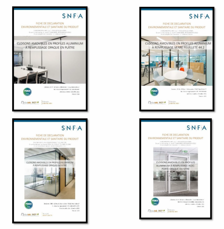 Quatre FDES* collectives Cloisons amovibles en profilés aluminium du ...